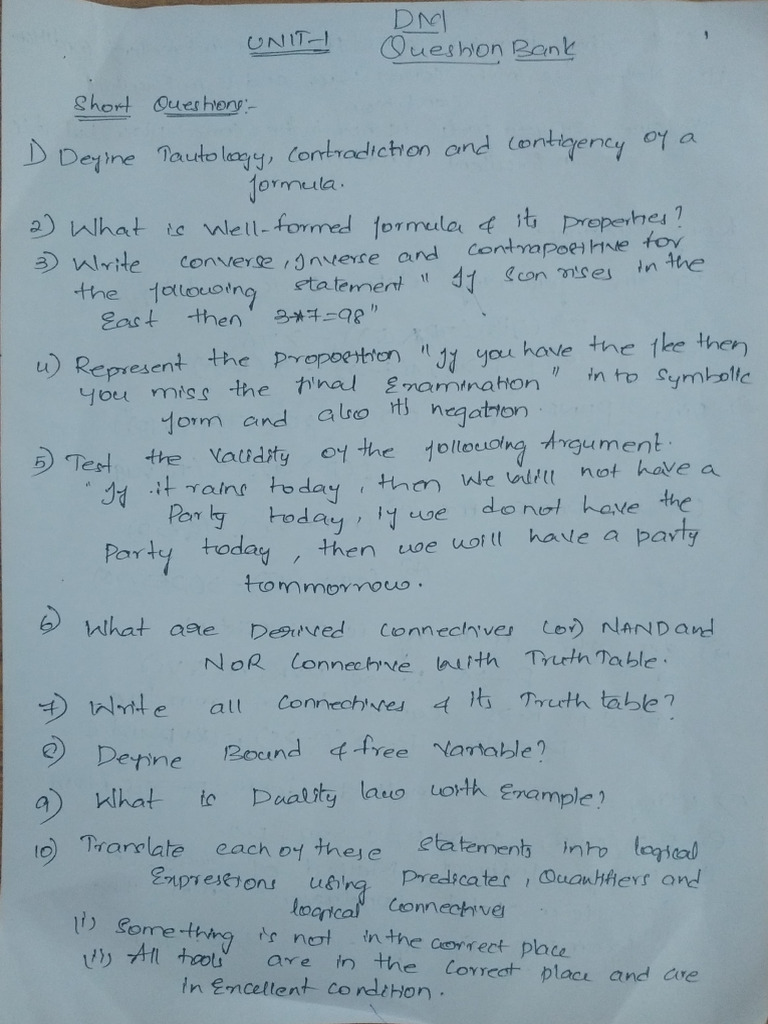 DM Question Bank | PDF | Algebra | Logic