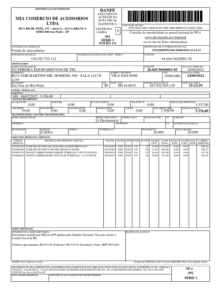 Impresso Do DANFE View | PDF