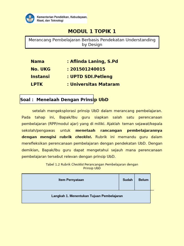 TUGAS 1.2 .MENELAAH DENGAN PRINSIP UbD Ok | PDF