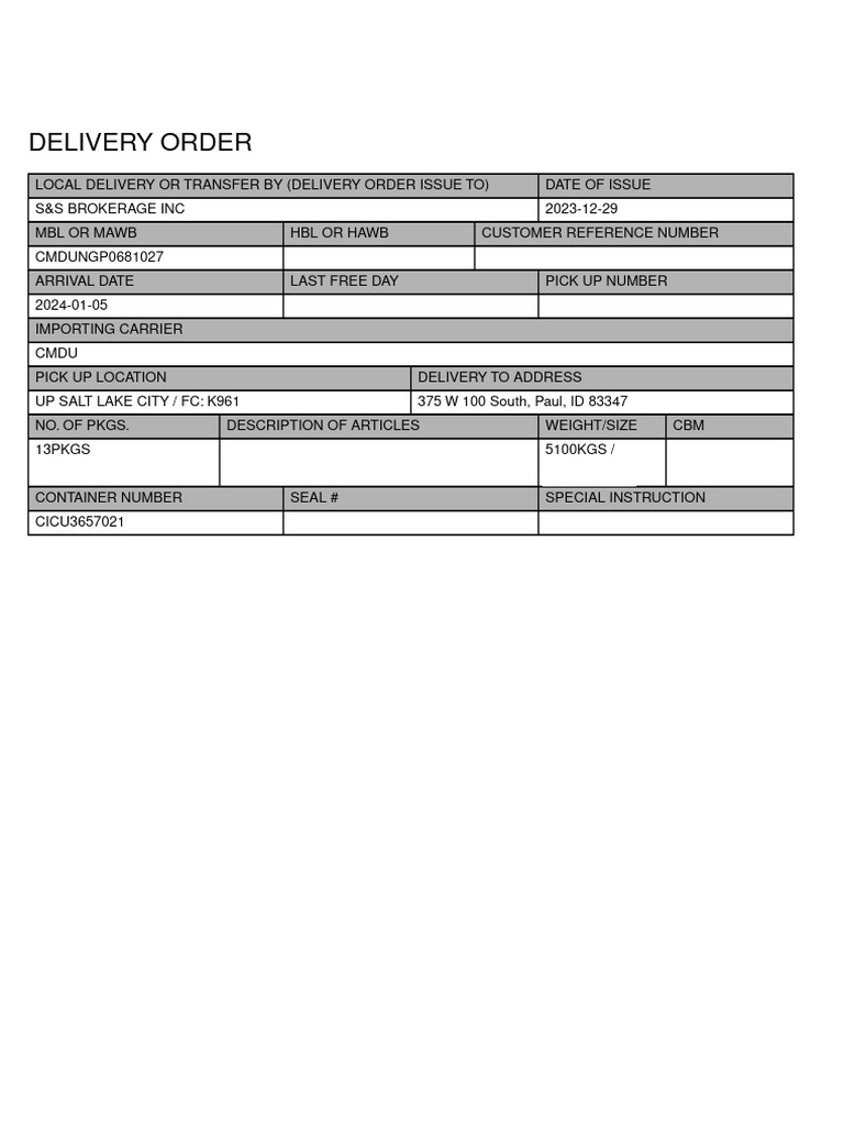 Delivery Order | PDF