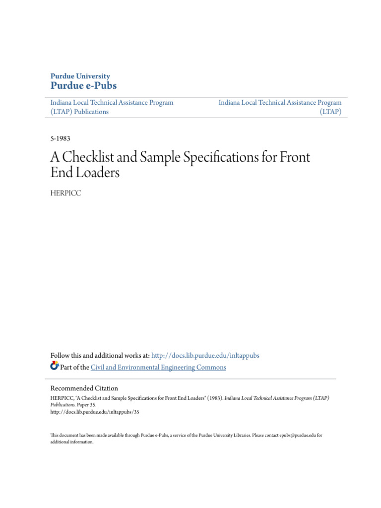 Checklist and Sample Specs For Front-End Loaders | PDF
