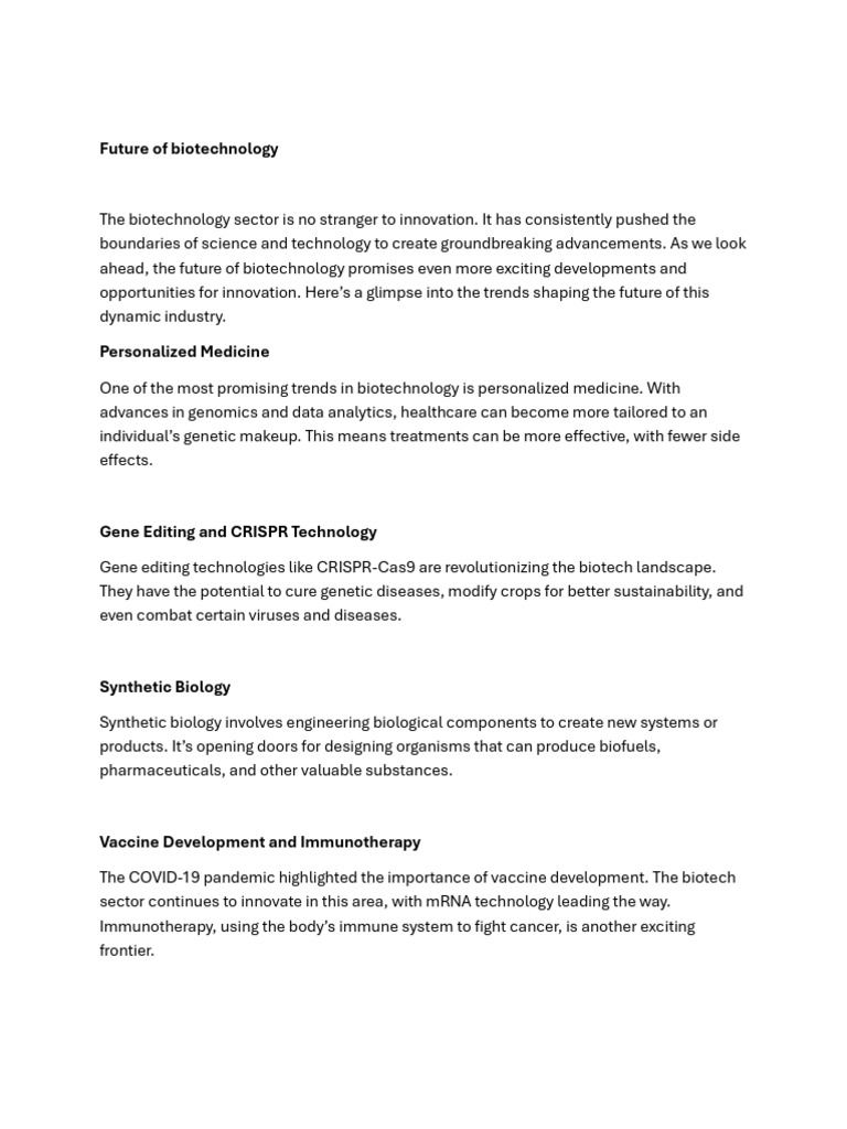Future of Biotechnology | PDF