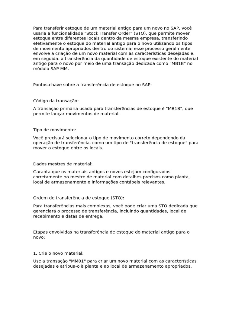 Transferencia de estoque material anitog para novo | PDF