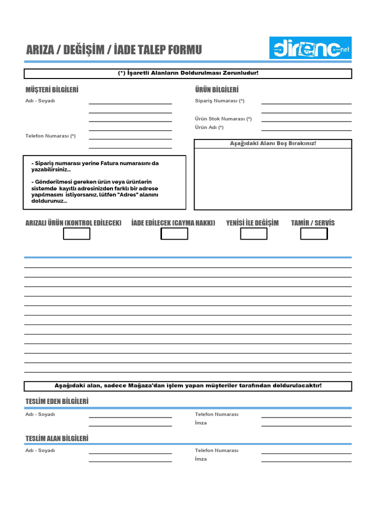 Ariza Degisim Iade Talep Formu | PDF