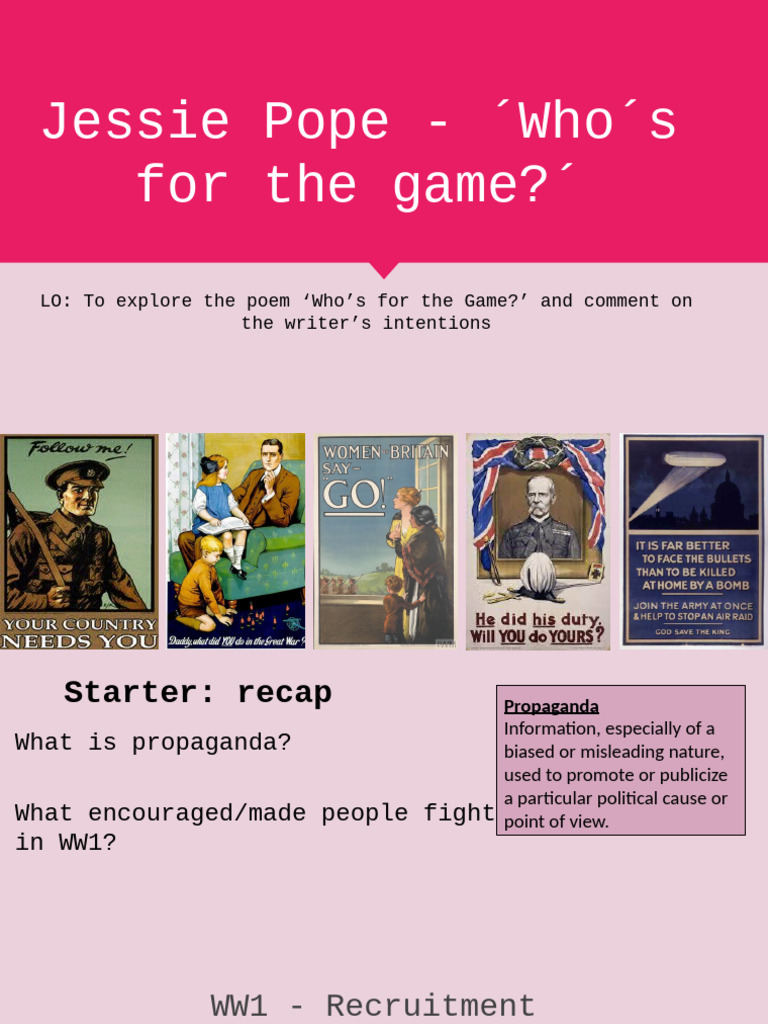 Jessie Pope - Who S For The Game | PDF