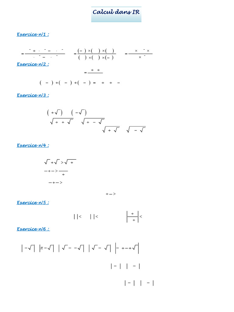 Serie D'exercices Corrigés - Math - Calcul Dans R - 2ème Sciences | PDF