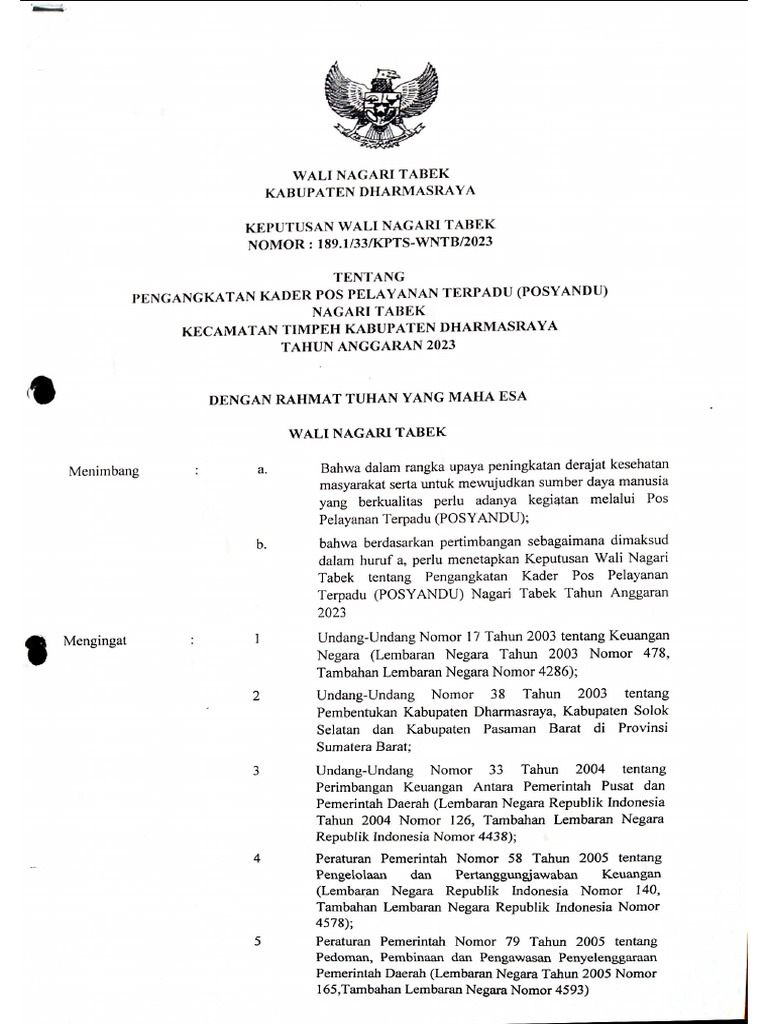 SK Kader Posyandu Tabek | PDF