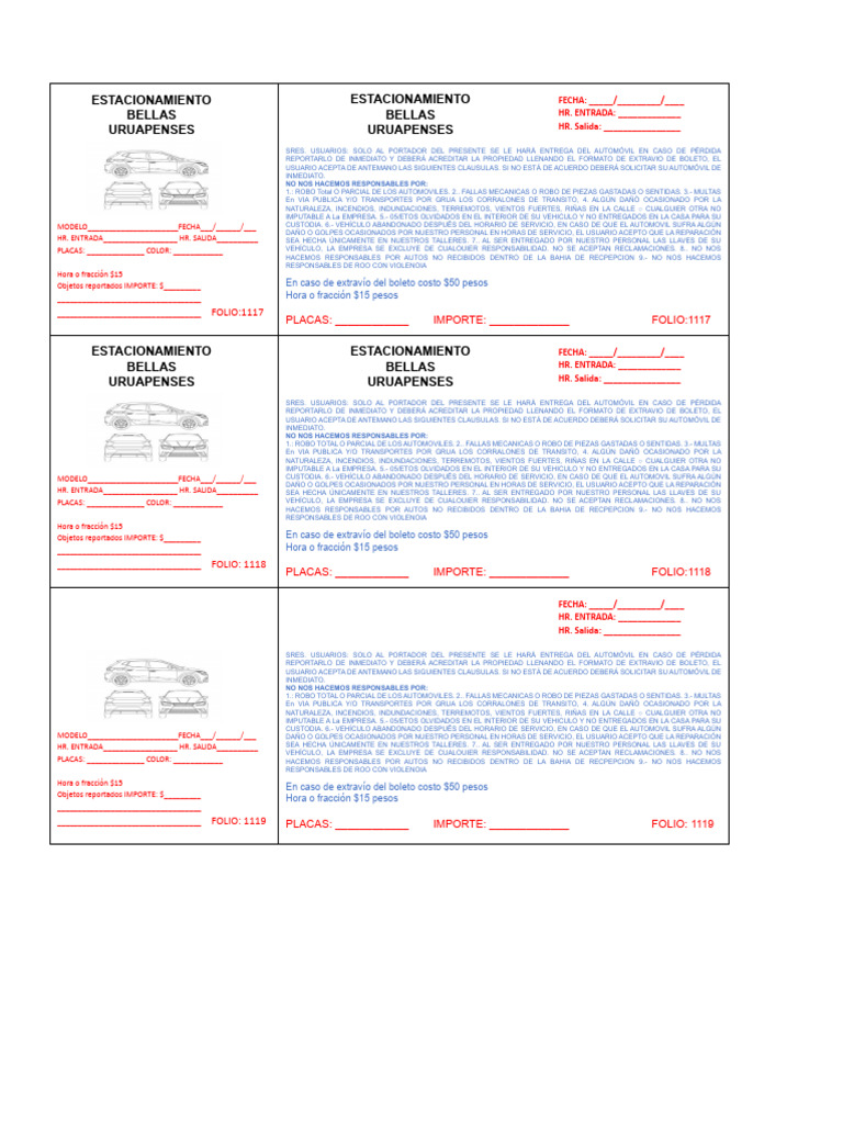 Tikets Estacioamiento | PDF