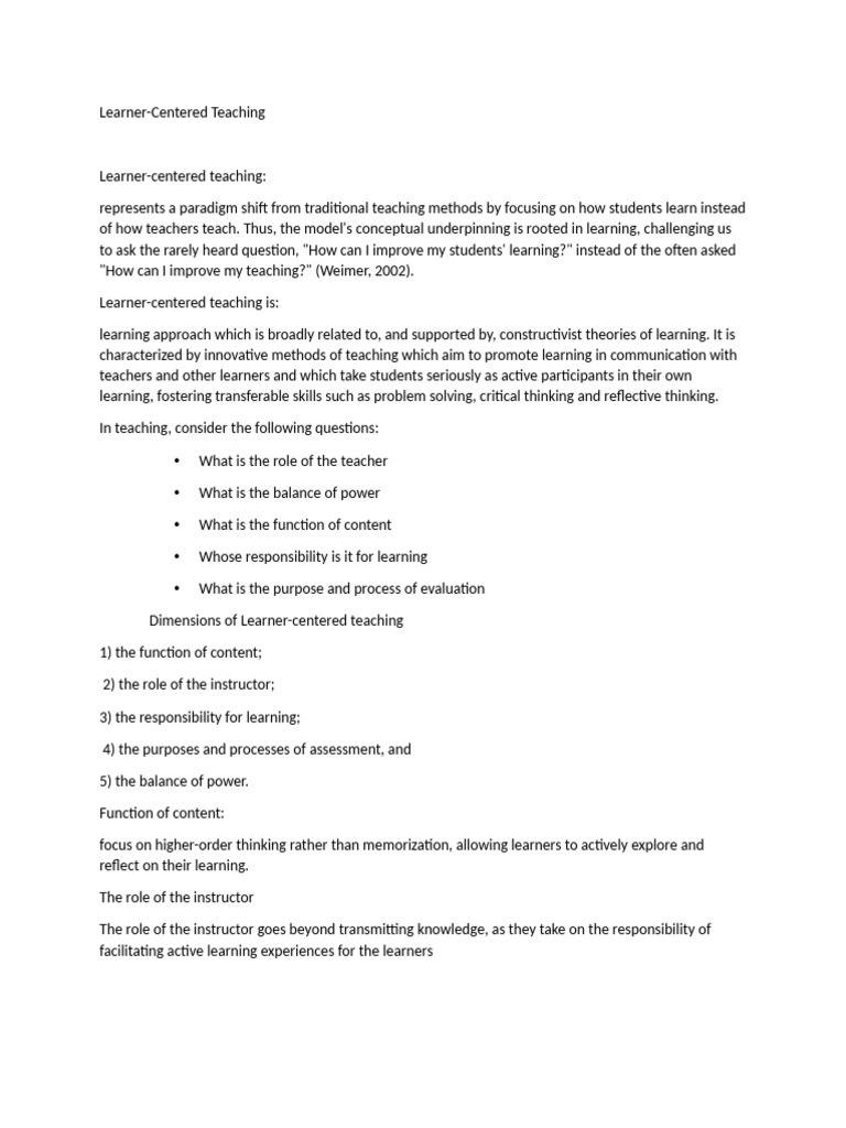 Learner-Centered Teaching Guide | PDF | Learning | Career & Growth