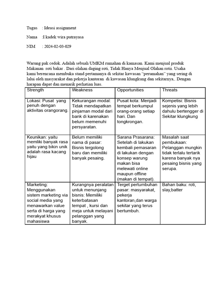 Tugas SWOT Analysis | PDF
