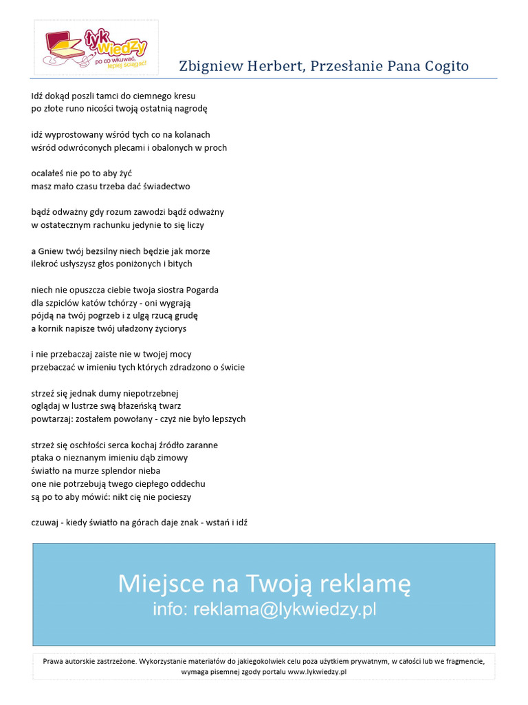 Przesłanie Pana Cogito - Trening Aktorski | PDF