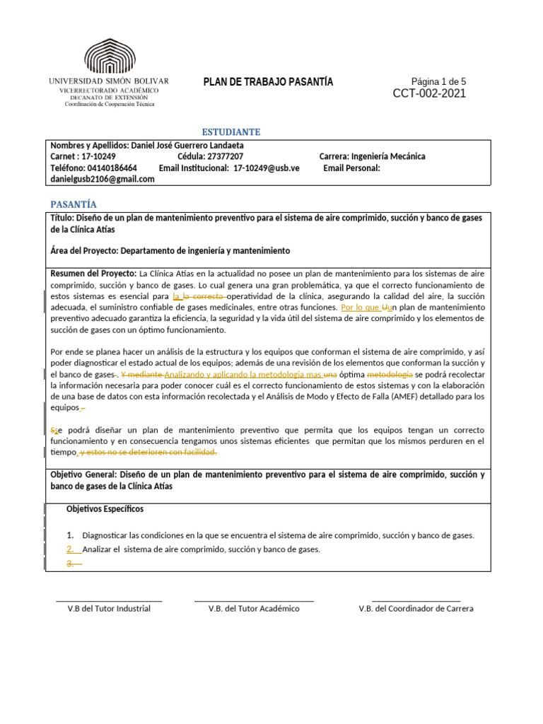 CCT-002-2021 - Daniel Guerrero Formato de Plan de Trabajo | PDF