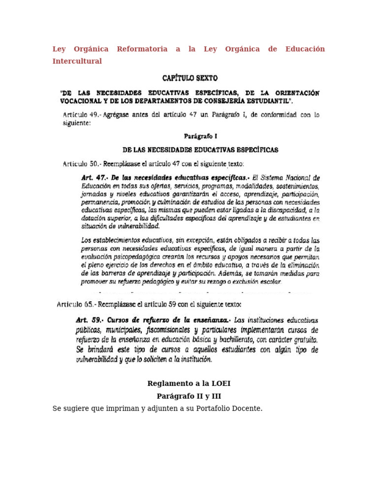 Reforma LOEI: Reglamentos II y III | PDF | Estudios de idiomas extranjeros
