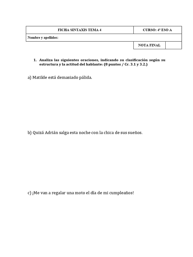 Ficha Sintaxis Basica Tema 4 | PDF
