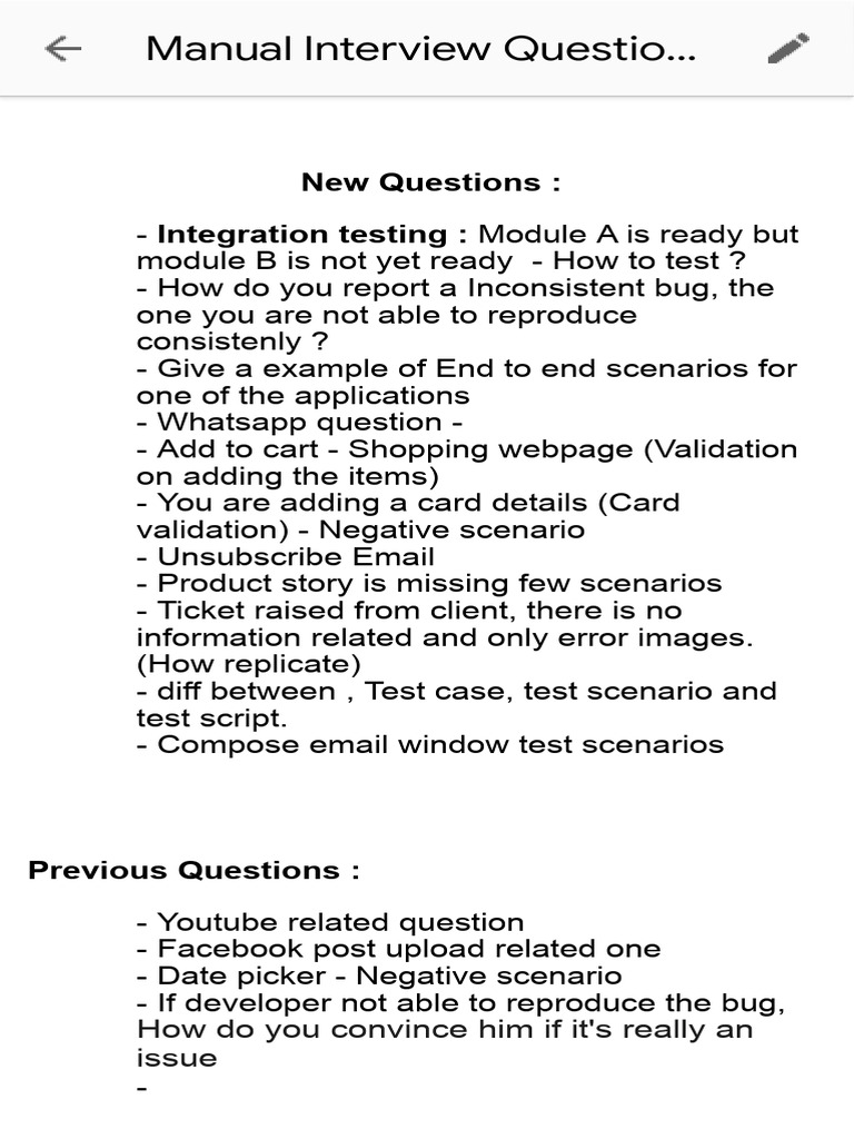 Manual Interview Questions | PDF
