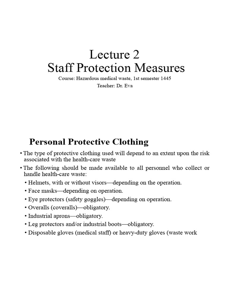 Lecture 2 Staff Protection Measures | PDF | Personal Protective ...