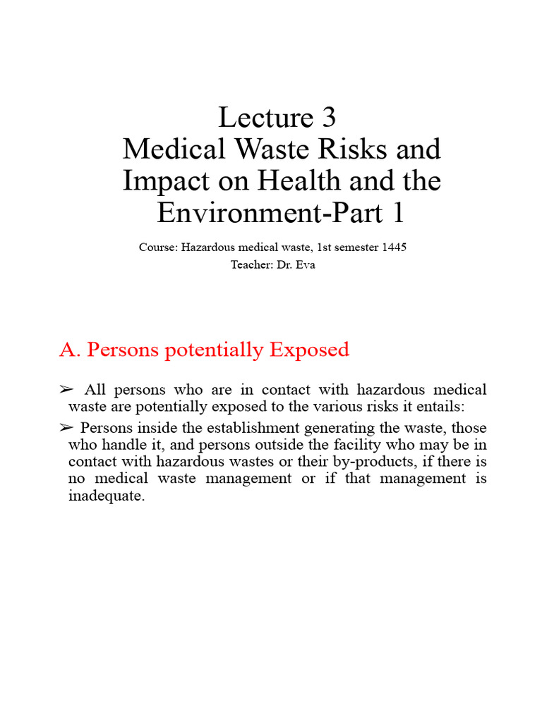 Medical Waste Risks to Health & Environment | PDF | Infection | Self ...