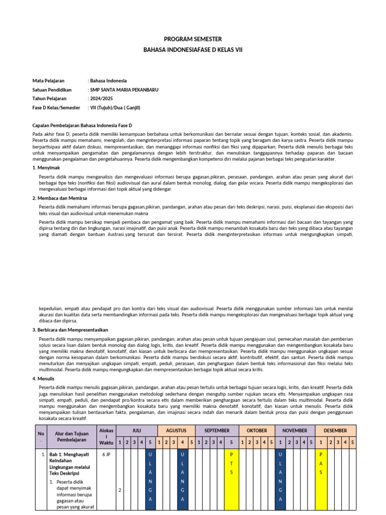 Prosem Kelas 7 | PDF