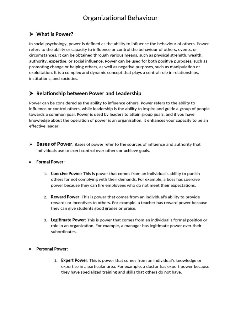POWER - Organizational Behaviour | PDF