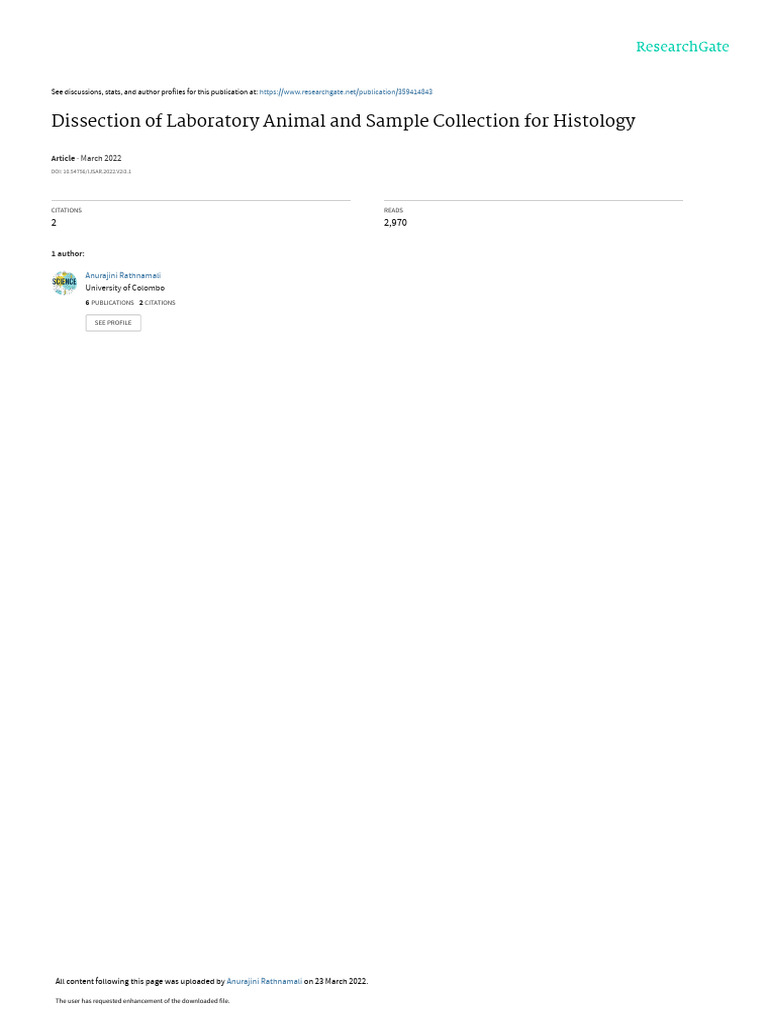 Dissection of Laboratory Animal and Sample Collection For Histology | PDF
