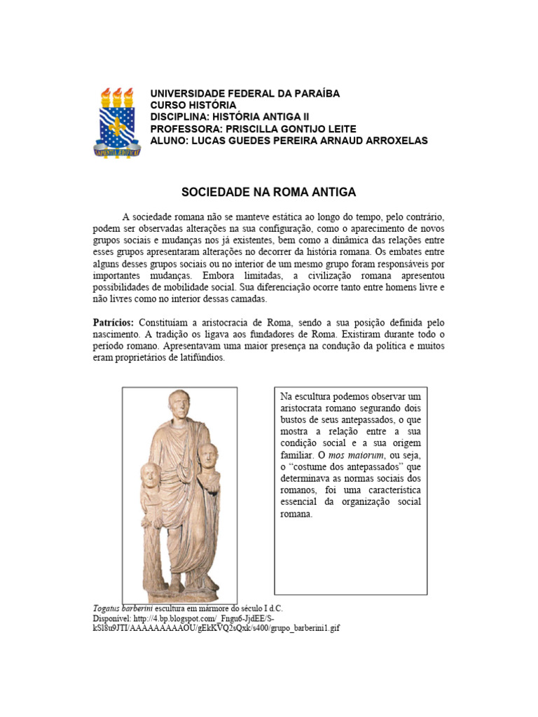 Trabalho Sociedade Na Roma Antiga | PDF