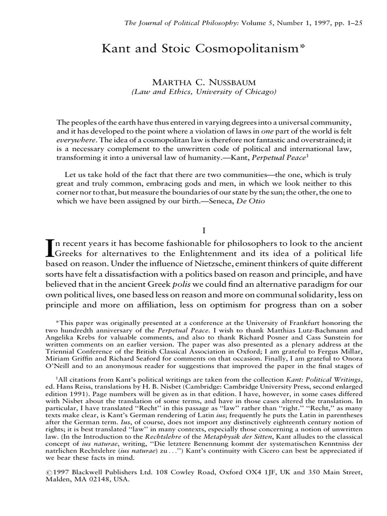 Nussbaum, Martha - Kant-and-Stoic-Cosmopolitanism | PDF