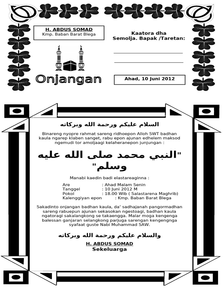 Undangan Maulid Nabi SAW B. Madura | PDF