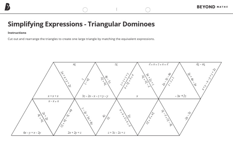 Simplifying Expressions Triangular Dominoes | PDF