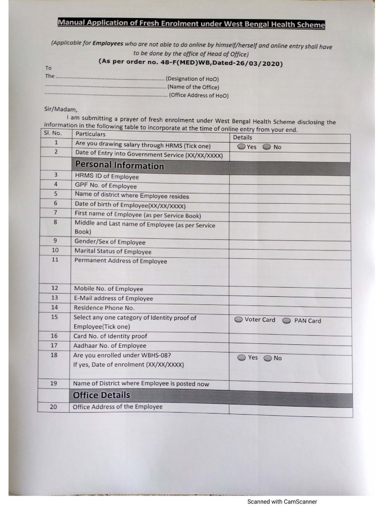 New enrollment Form of WBHS | PDF