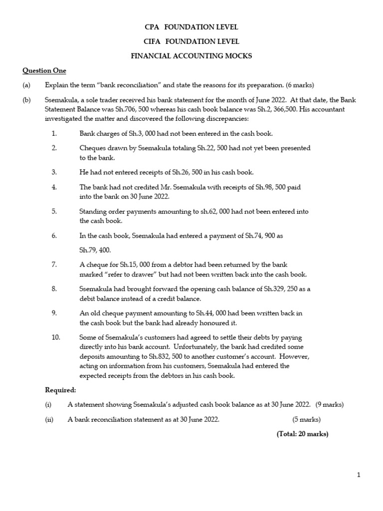 Cpa Foundation Level Fa Mocks July 2024 | PDF