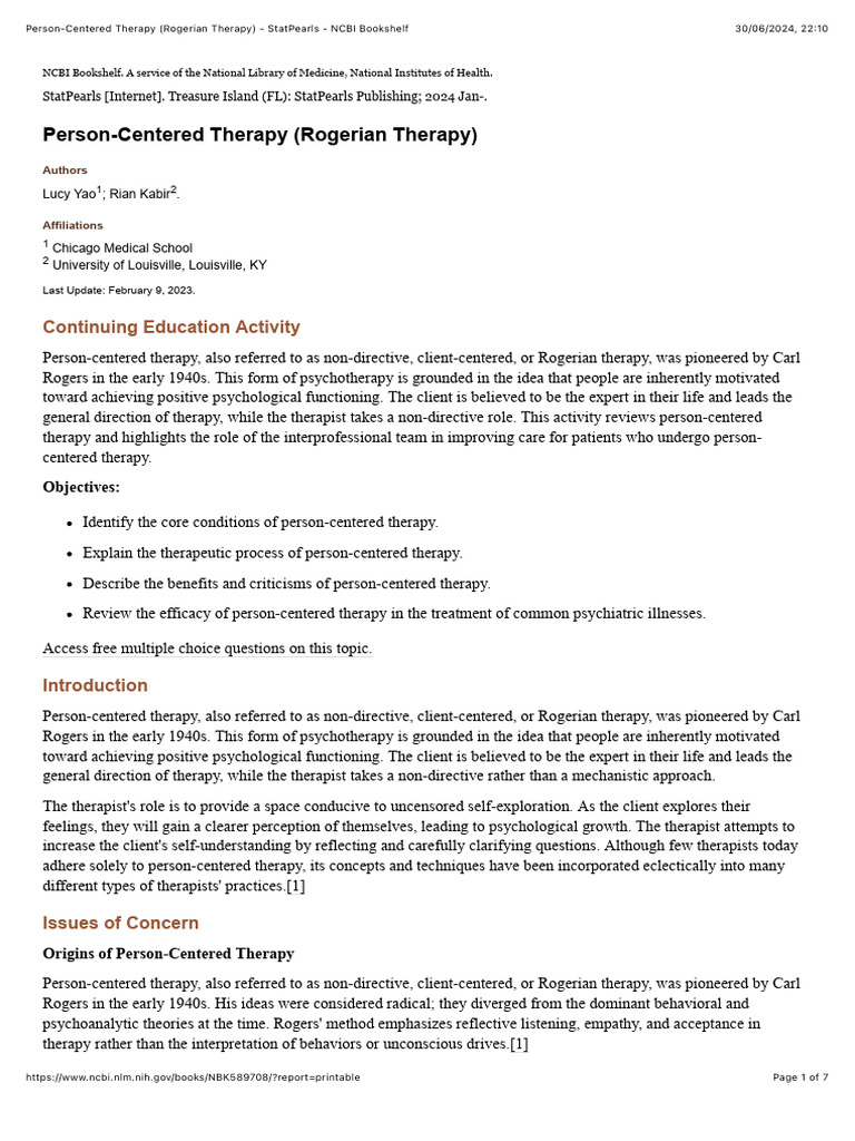 Rogers Person Centered Therapy (1) | PDF