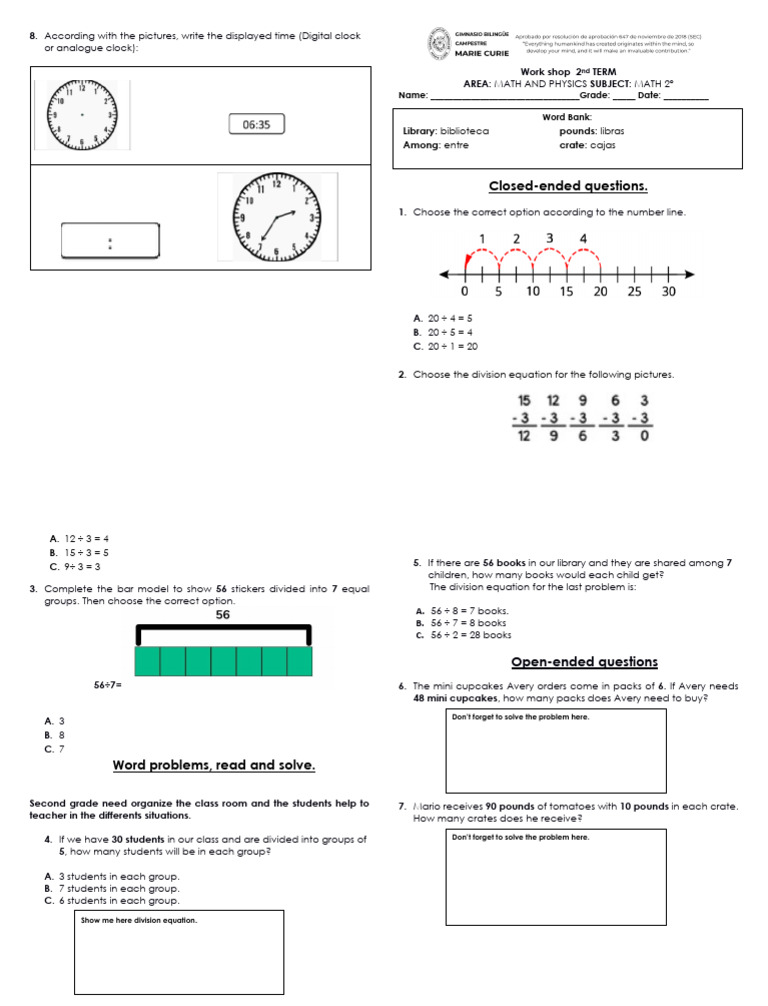 WORKSHOP Final Exam Lli SECOND GRADE | PDF