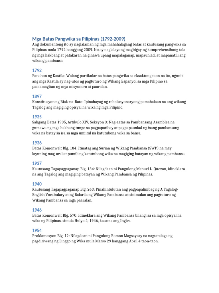 Mga Batas Pangwika 1792 2009 | PDF