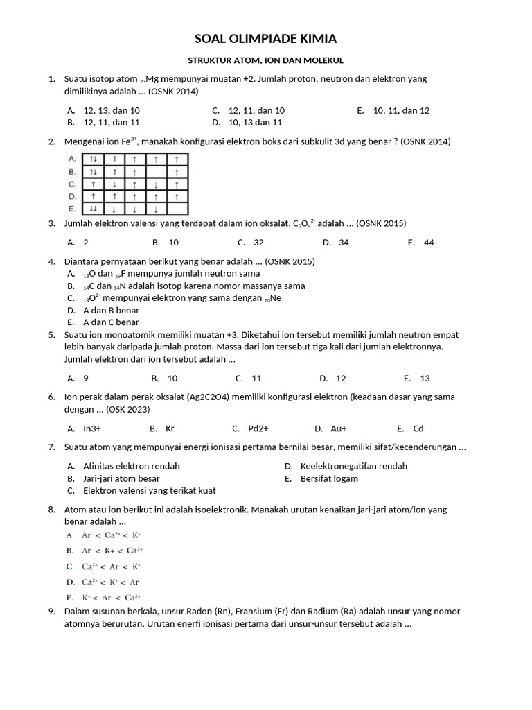 Bank Soal Olimpiade Kimia | PDF