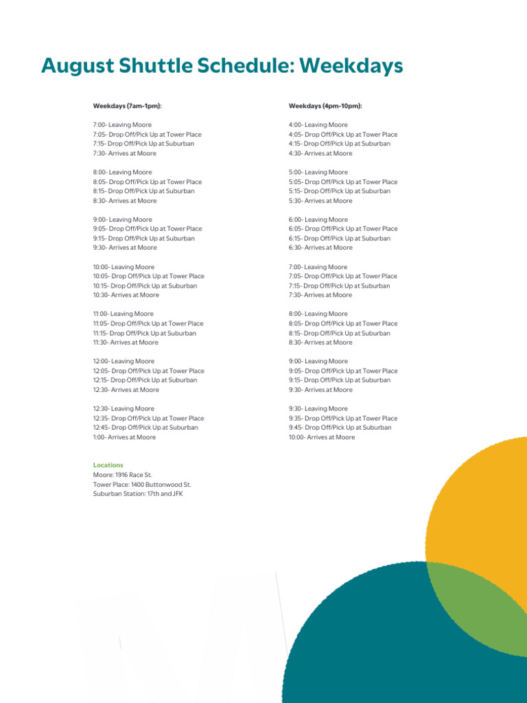 August Shuttle Schedule | PDF