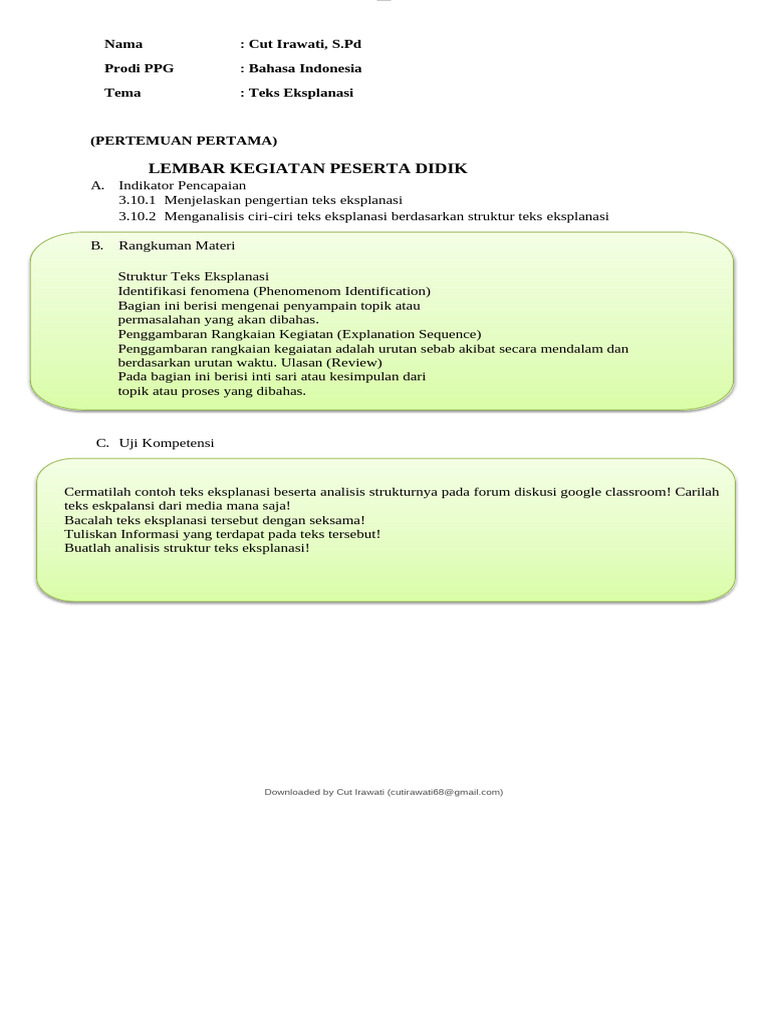 LKPD Teks Eksplanasi 2023-2024 | PDF