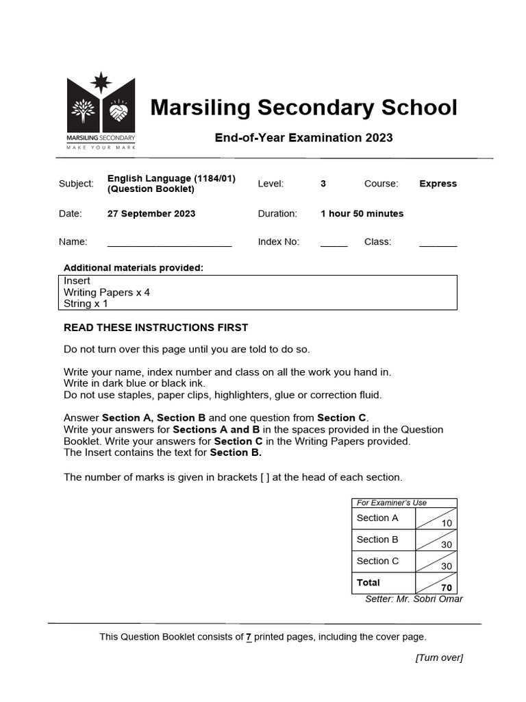 2023 MSS EL 3E EOY Paper 1 Edit | PDF