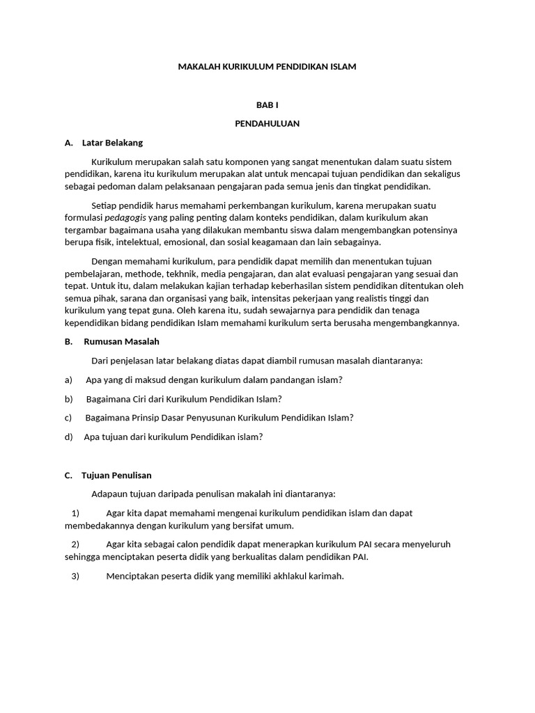 Makalah Kurikulum Pendidikan Islam | PDF