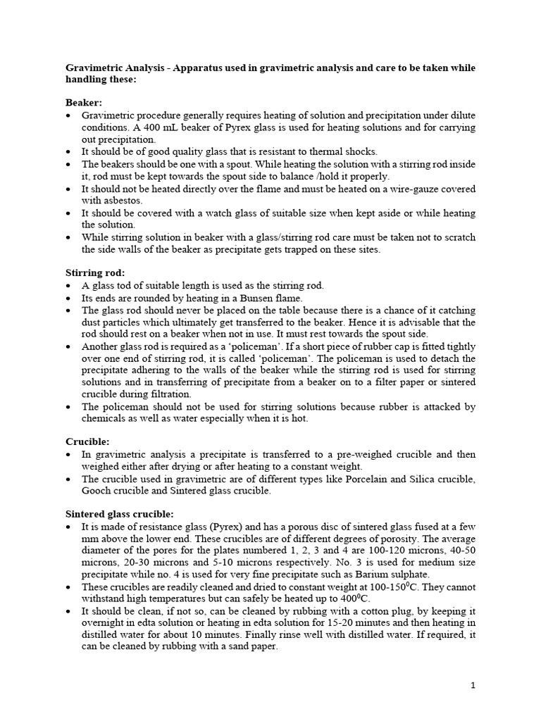 2C Lab 5 Gravimetry - Handling of Apparatus 2 | PDF | Filtration | Glasses