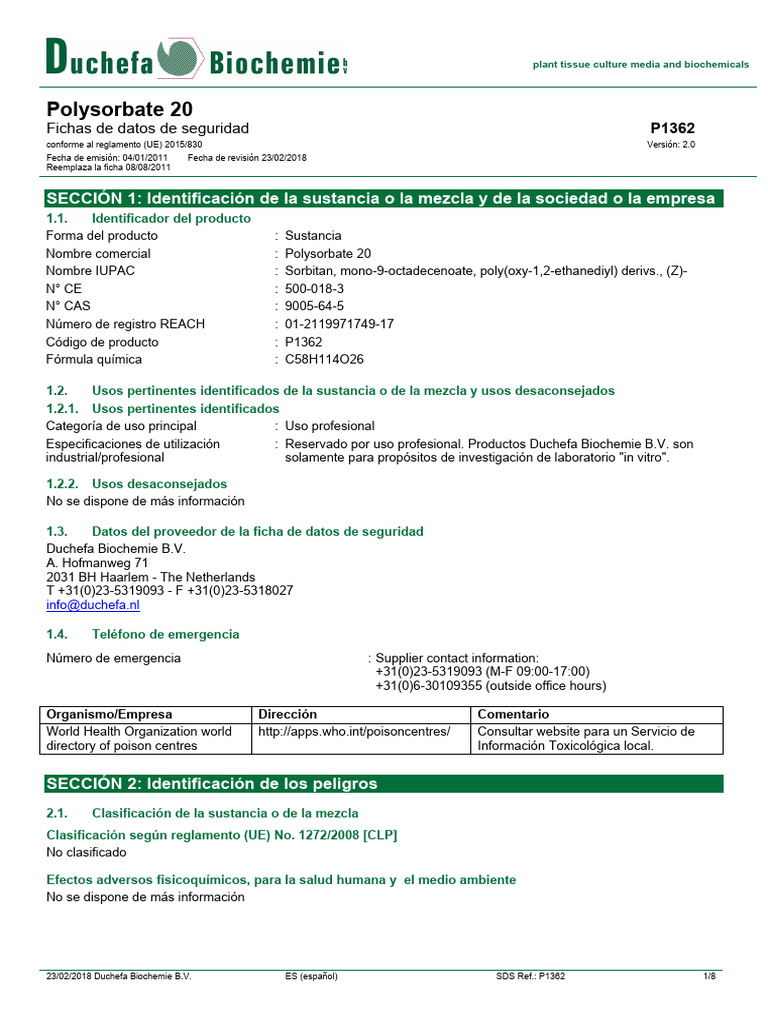 R26 - Polysorbate 20 (Tween 20) ES | PDF
