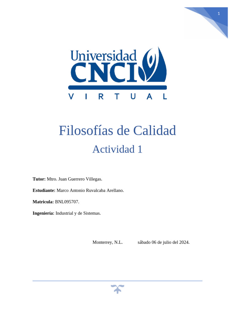 Actividad 1 - M7 Filosofías de Calidad FIN B | PDF
