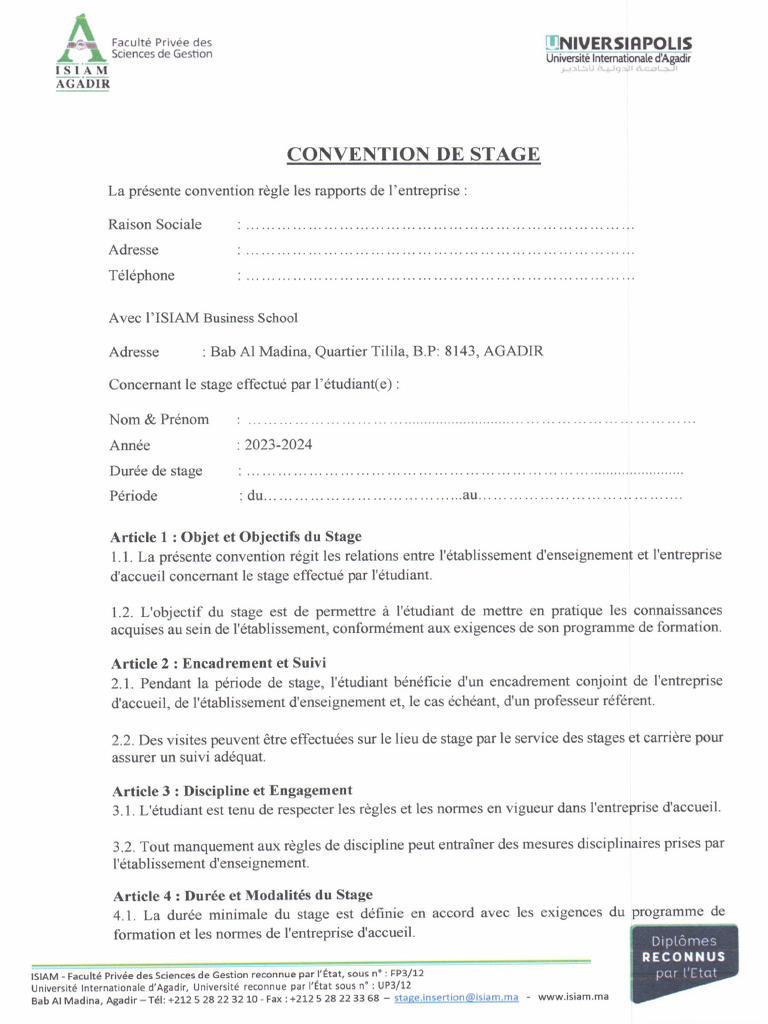 Convention de Stage | PDF