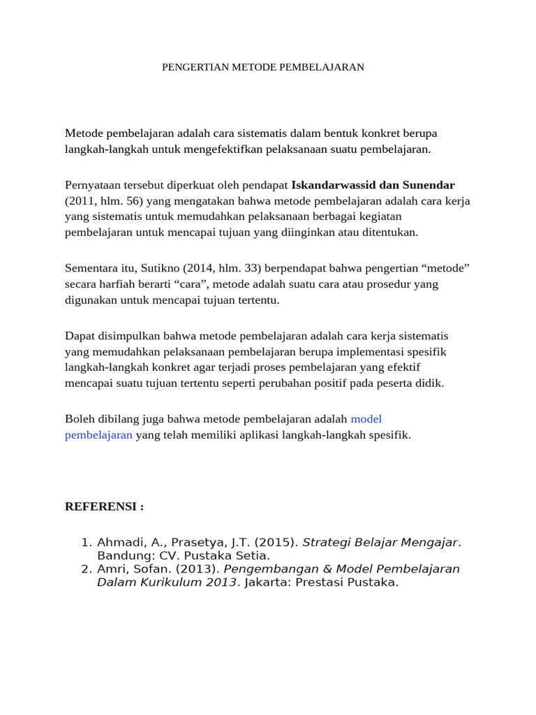 Pengertian Metode Pembelajaran | PDF