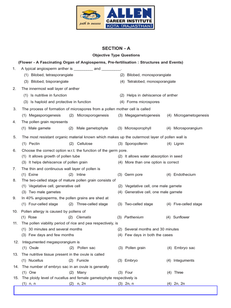 Sexual Reproduction Question-1 | PDF