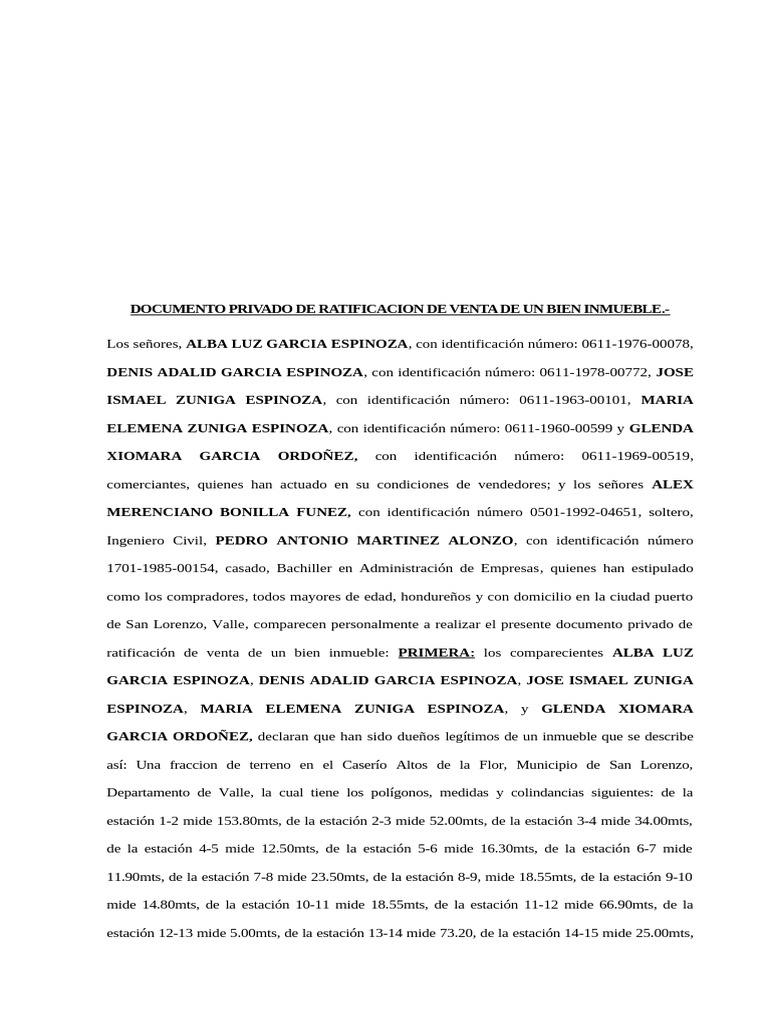 Documento Privado de Ratificacion de Compra Venta | PDF
