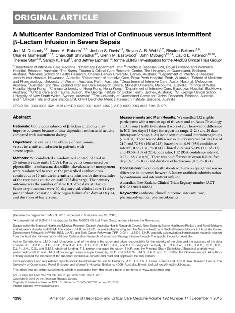 dulhunty et al 2015 a multicenter randomized trial of continuous versus ...