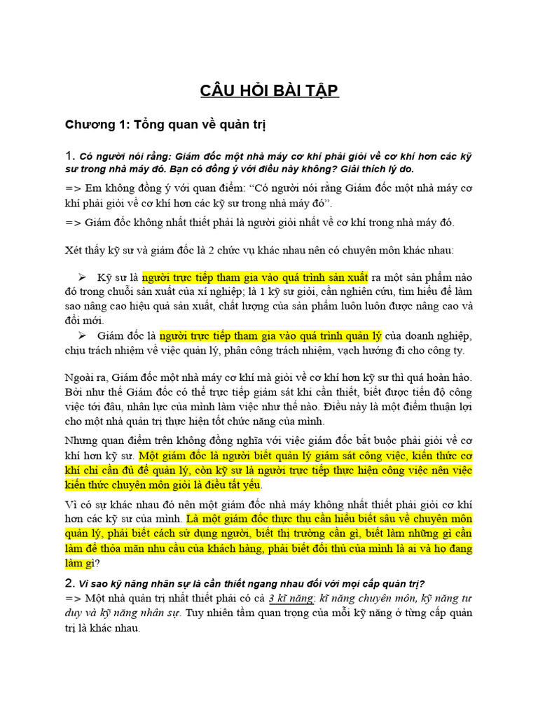 Bài Tập Cuối Chương QTH | PDF