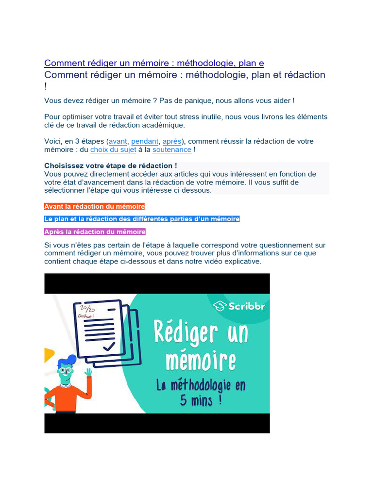 Comment Rédiger Un Mémoire Méthodologie, Plan Et Rédaction | PDF