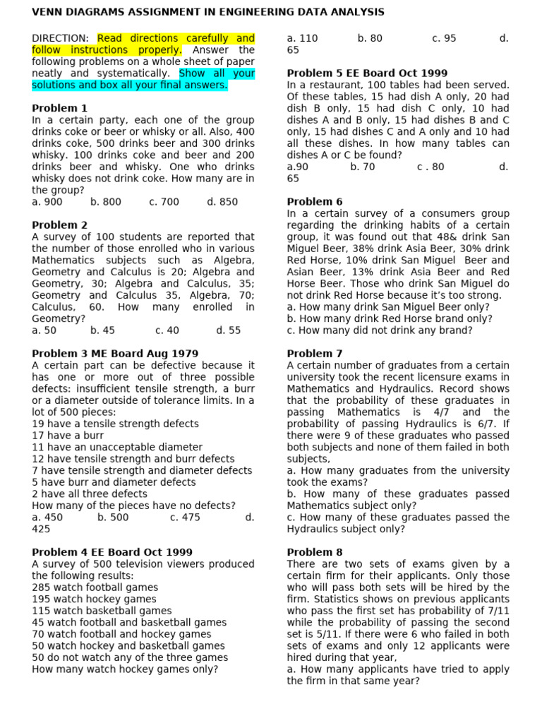 Venn Diagrams Assignment | PDF