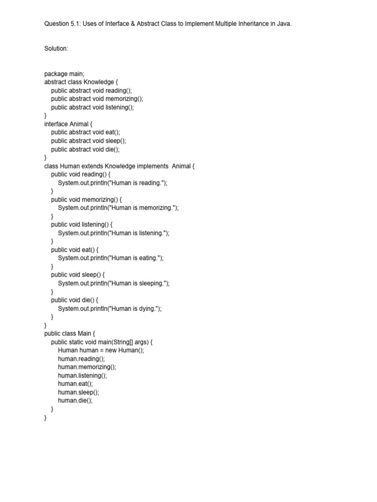 Question 51 Uses Of Interface And Abstract Class To Implement Multiple Inheritance In Java Pdf 6434